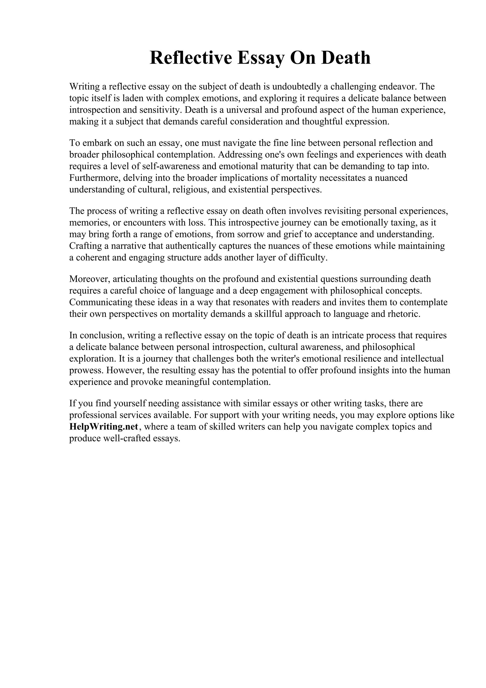 Reflective Essay On Death | PDF