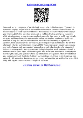 Reflective Essay On Group Work | PDF