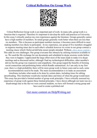 Reflective Essay On Group Work | PDF