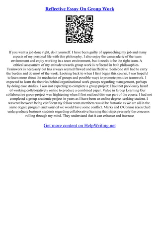 Reflective Essay On Group Work | PDF
