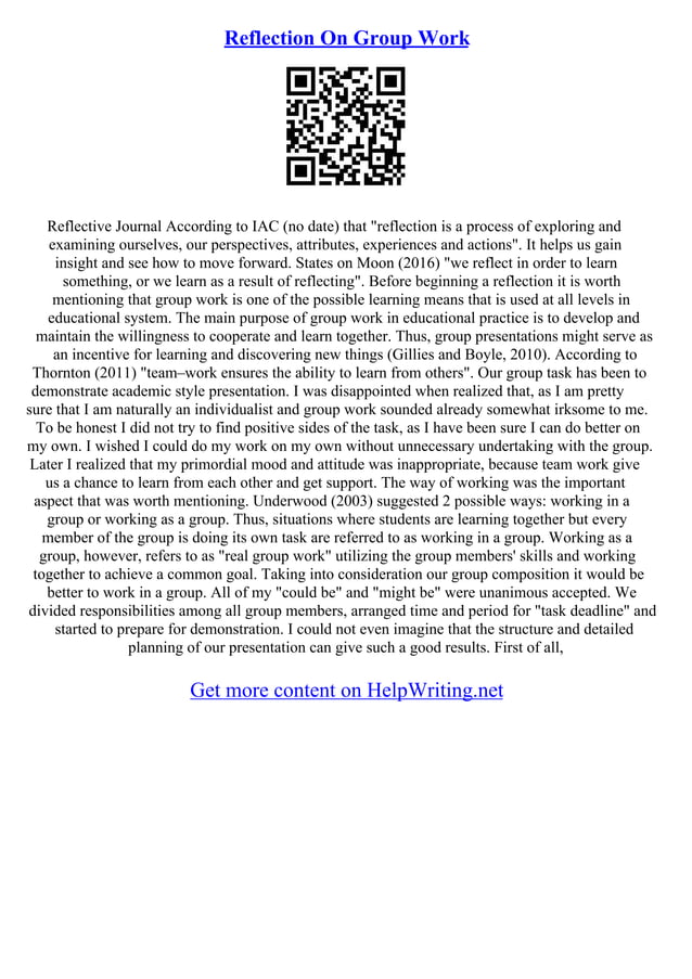 Reflective Essay On Group Work | PDF