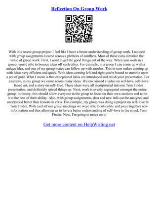 Reflective Essay On Group Work | PDF