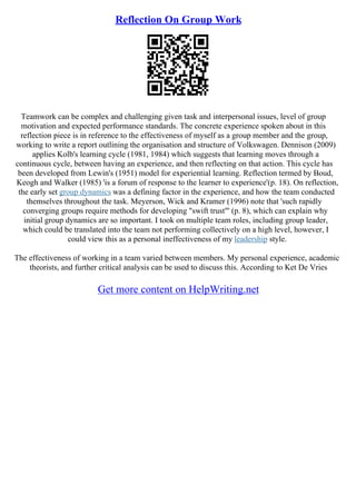 Reflective Essay On Group Work | PDF