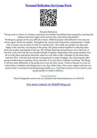 Reflective Essay On Group Work | PDF