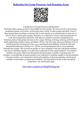 Reflective Essay On Group Work | PDF