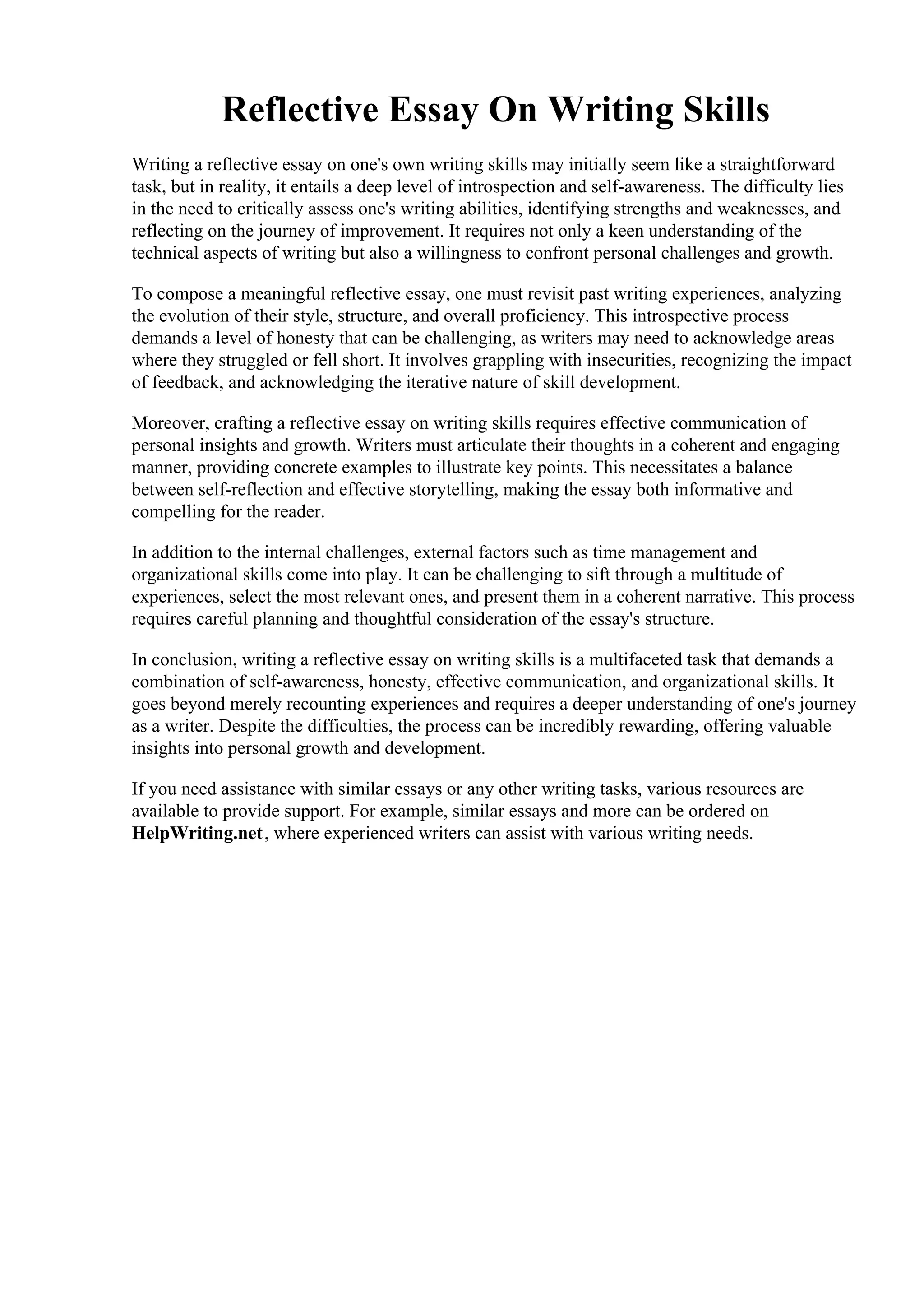 Reflective Essay On Writing Skills. School Essay: Reflective essay on ...