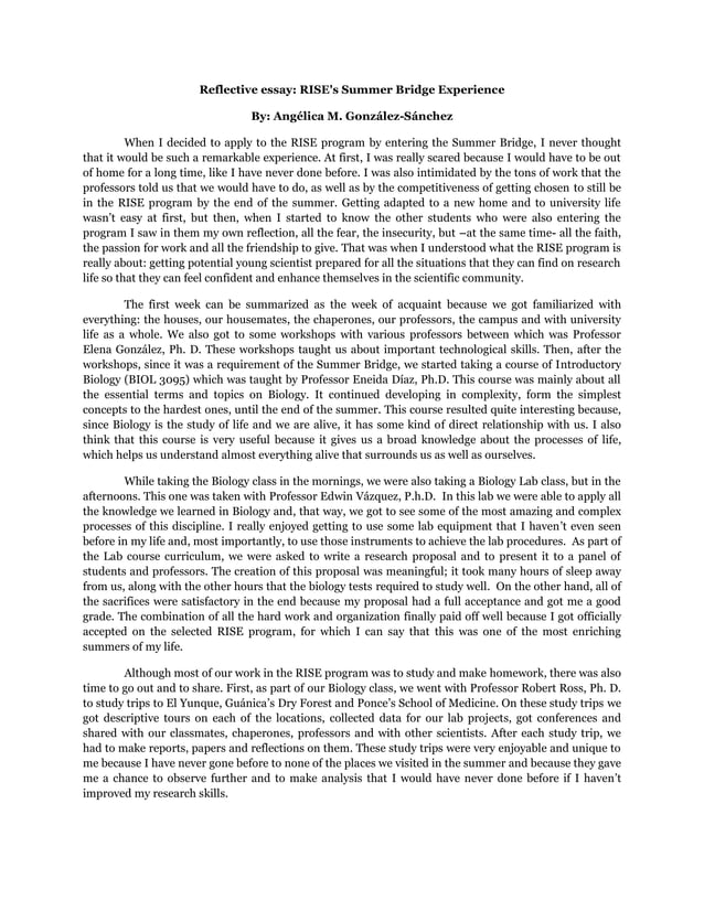 Reflective essay summer bridge exp | PDF