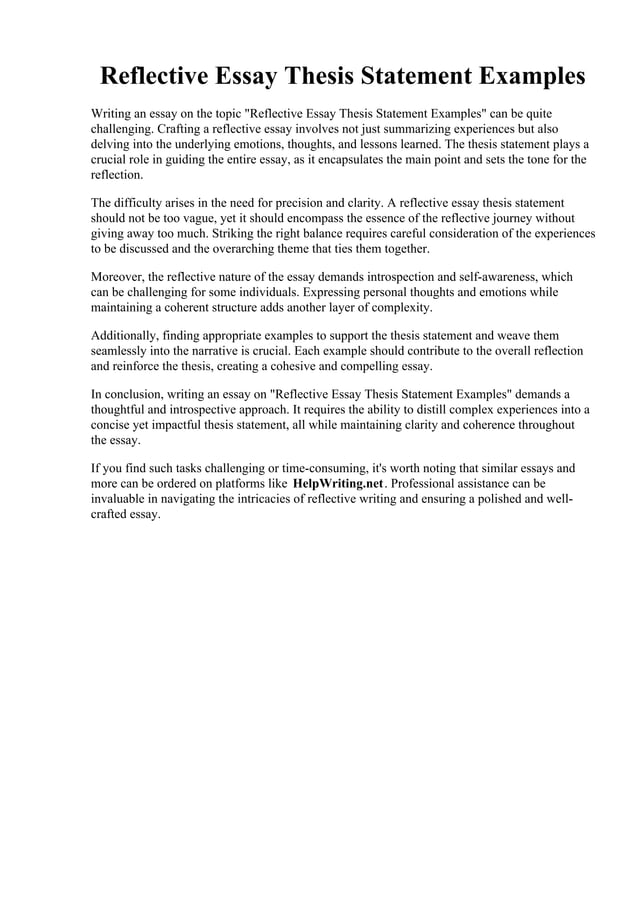 Reflective Essay Thesis Statement Examples | PDF