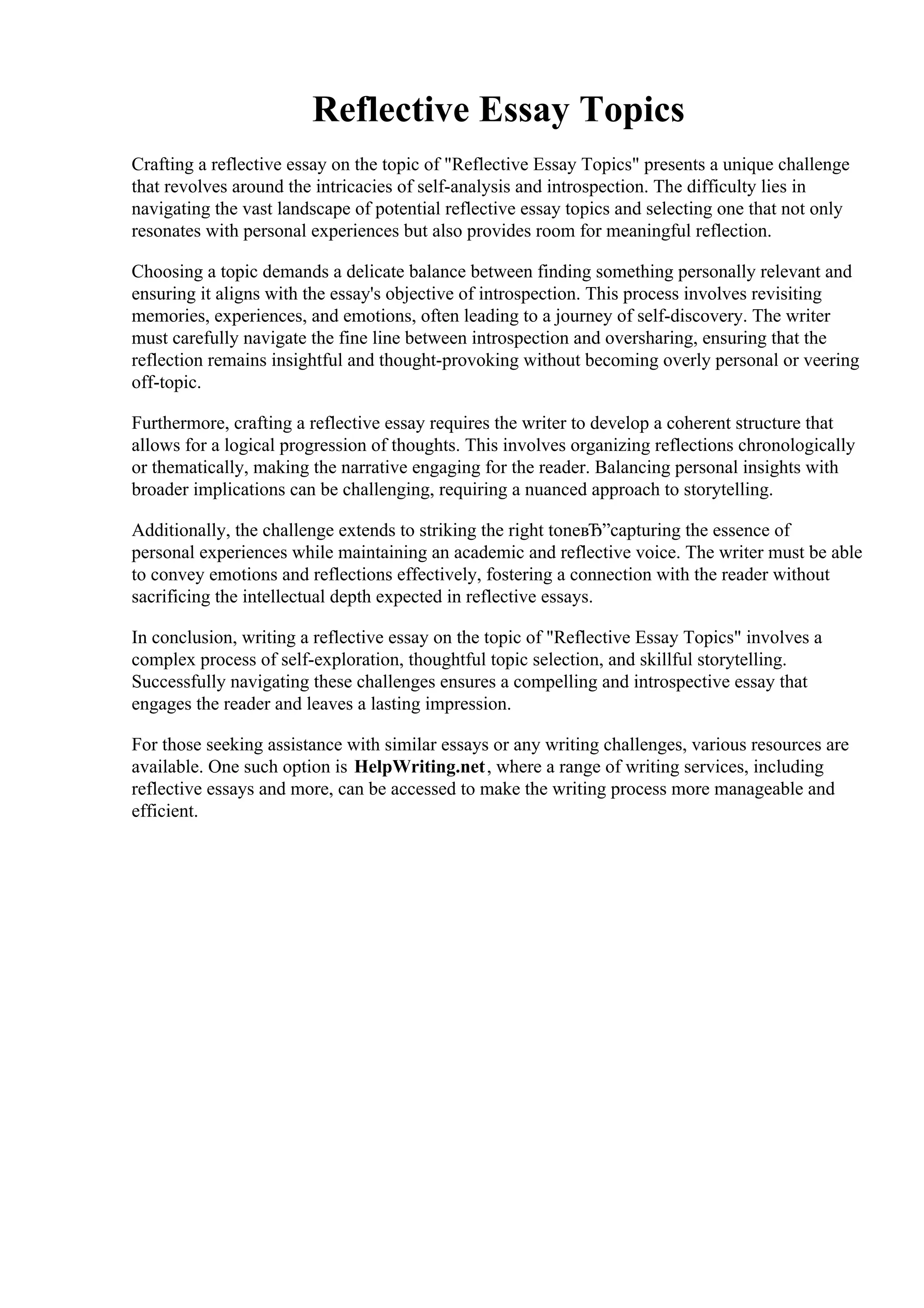 Reflective Essay Topics.pdfReflective Essay Topics | PDF