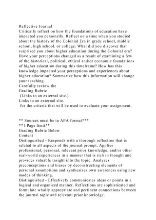 Reflective JournalCritically reflect on how the foundations of edu.docx