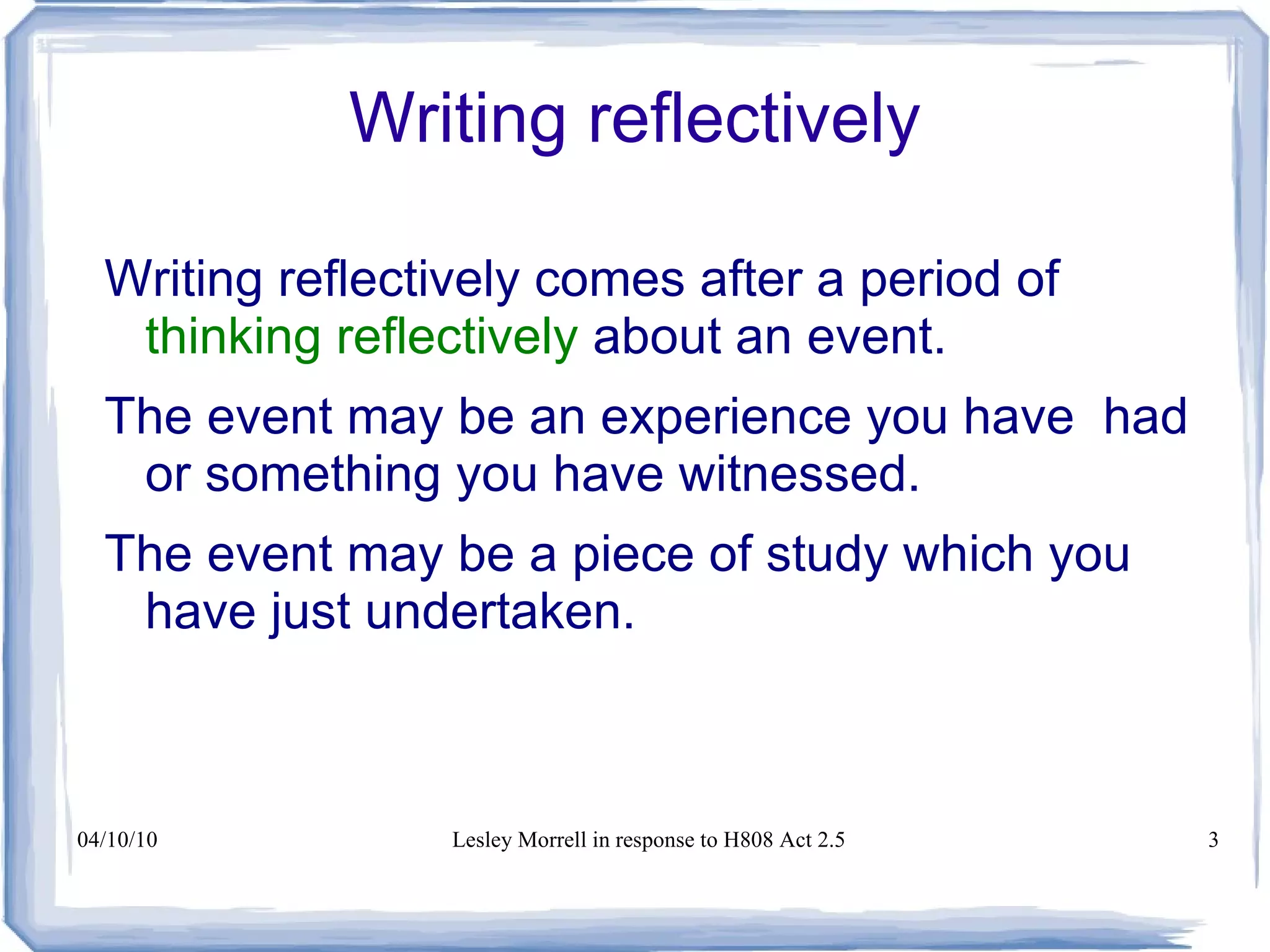 Reflective Writing | ODP