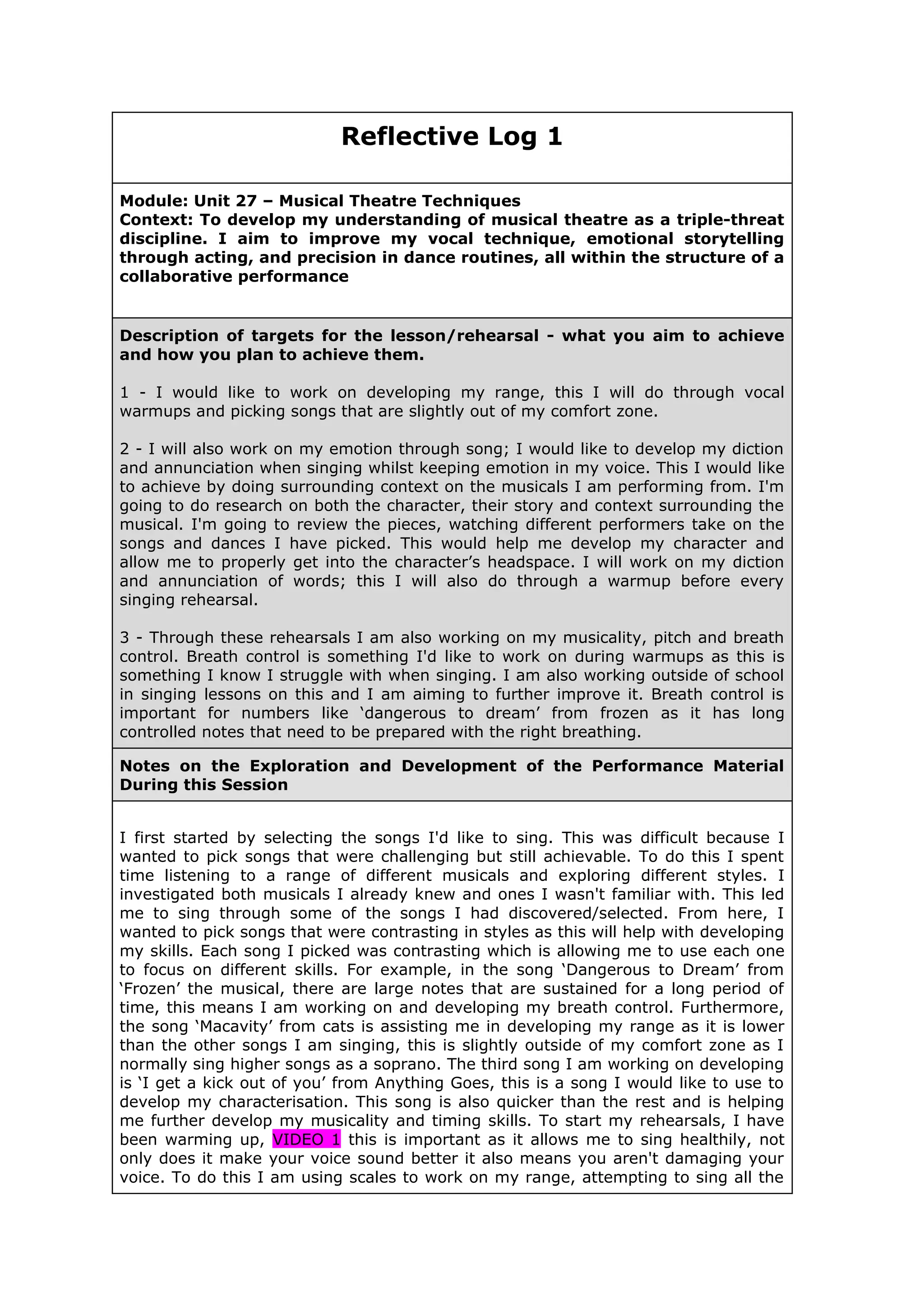 Reflective Log 1 - focus on Dangerous to Dream.docx