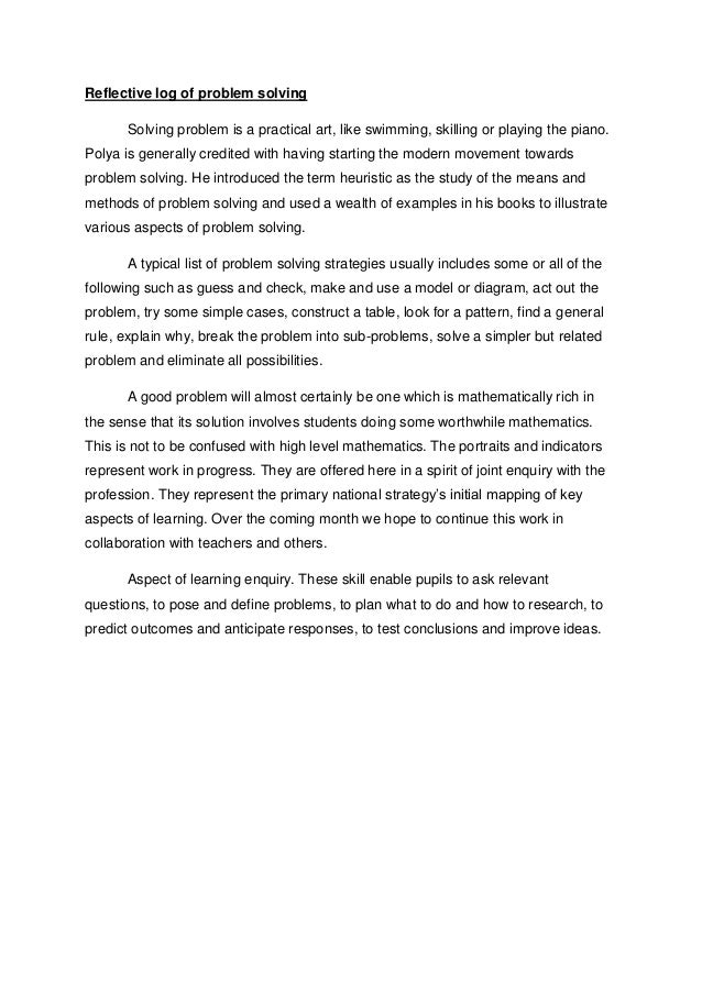 Reflective log of problem solving