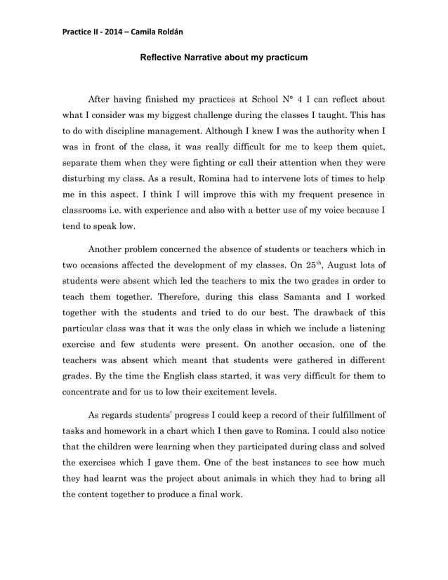 Reflective narrative about my practicum | DOC | Homework and Study ...