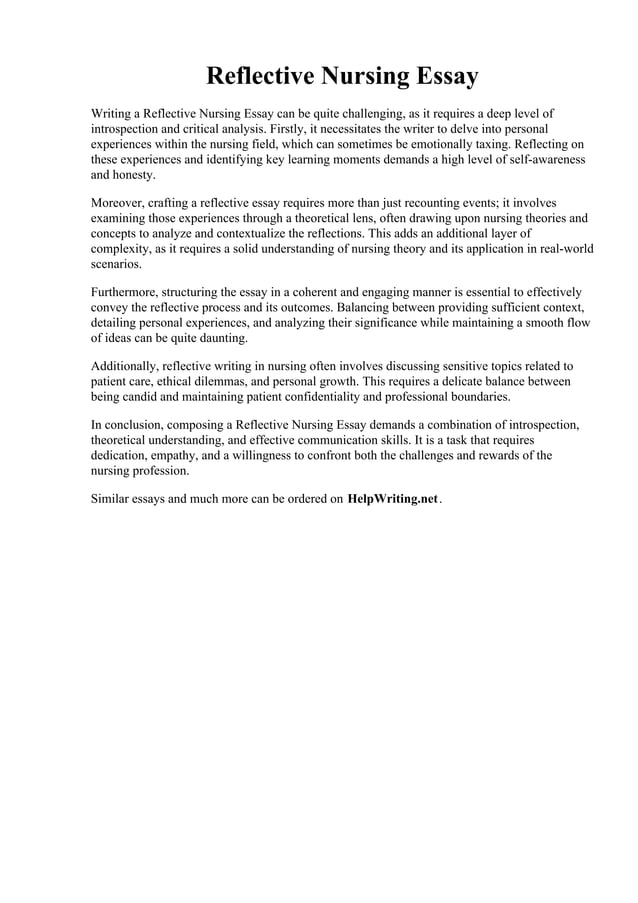 Reflective Nursing Essay | PDF