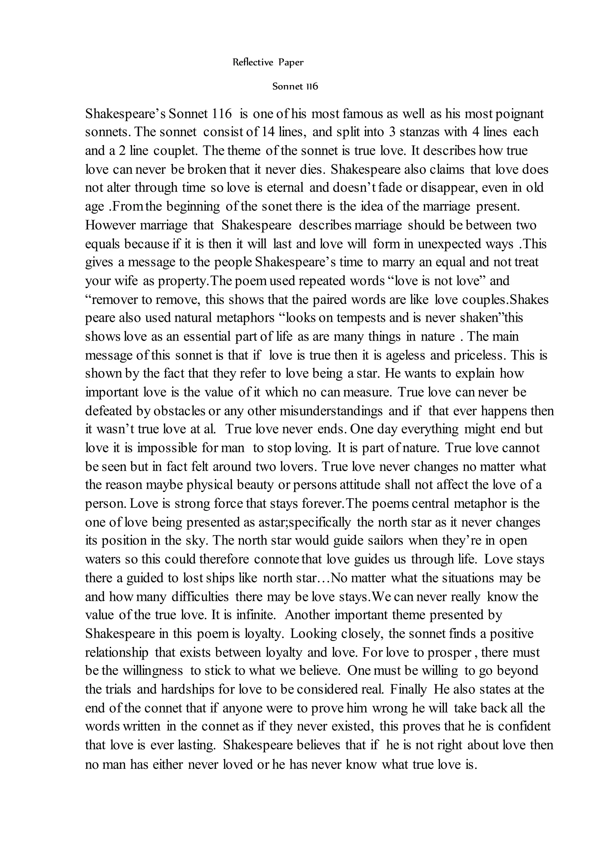 Reflective paper sonnet 116 | DOCX