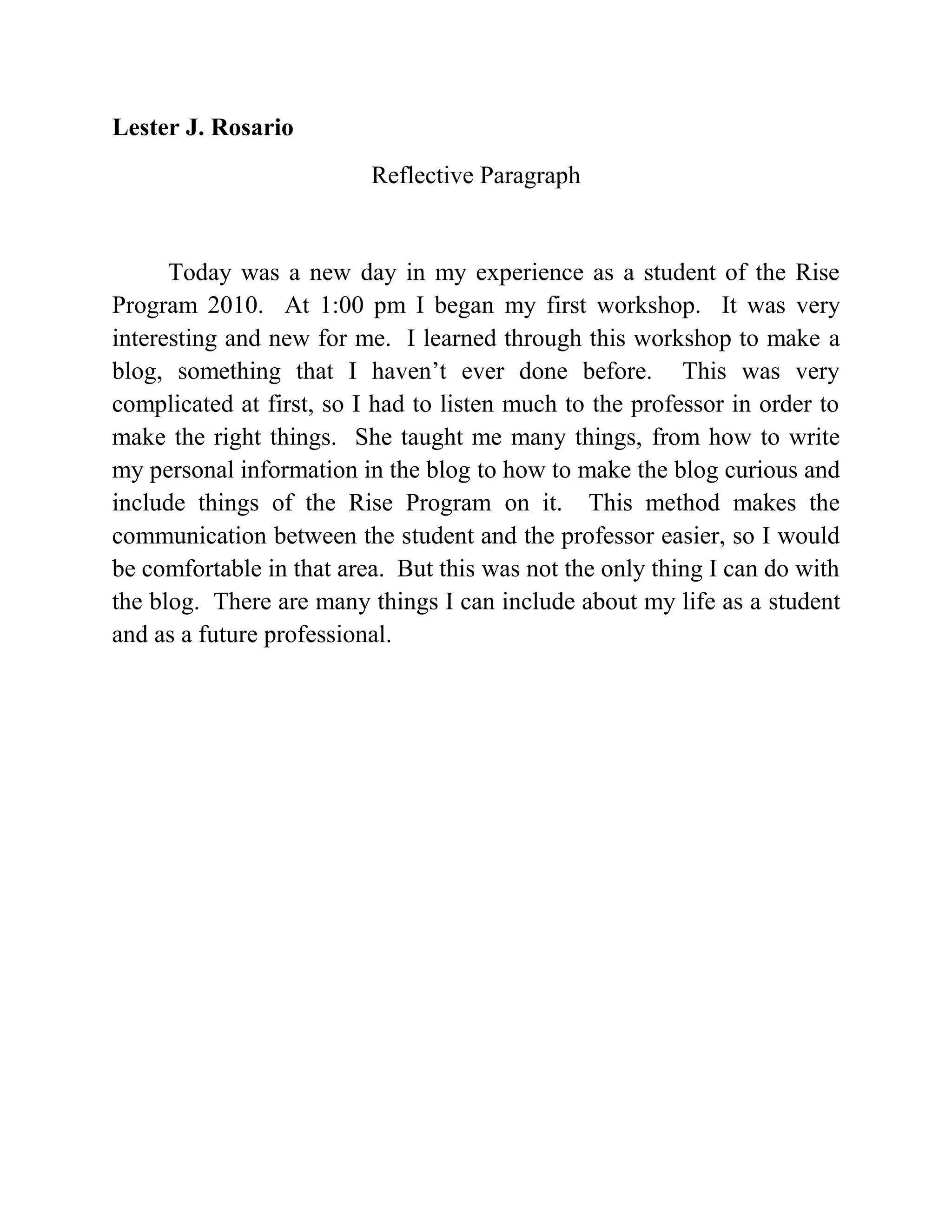 Reflective paragraph 1 summer | PDF