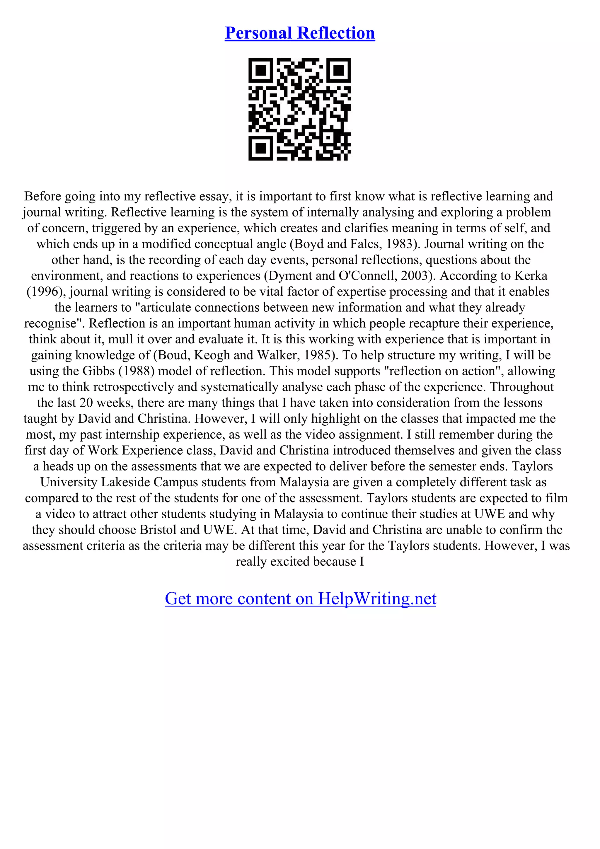 Reflective Personal Essay | PDF