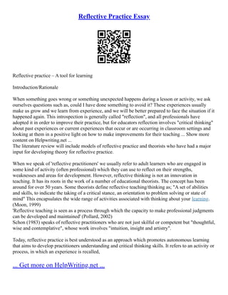 Reflective Practice Essay | PDF
