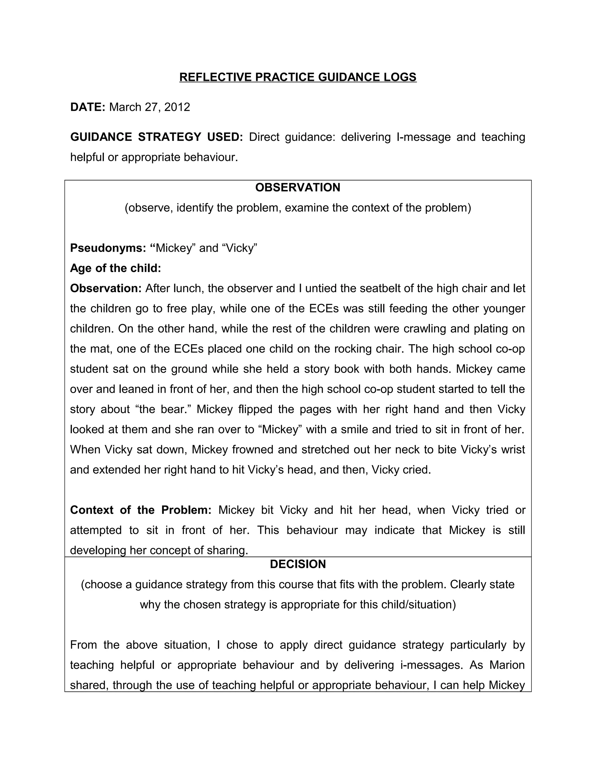 Reflective practice guidance logs (rene) | DOC