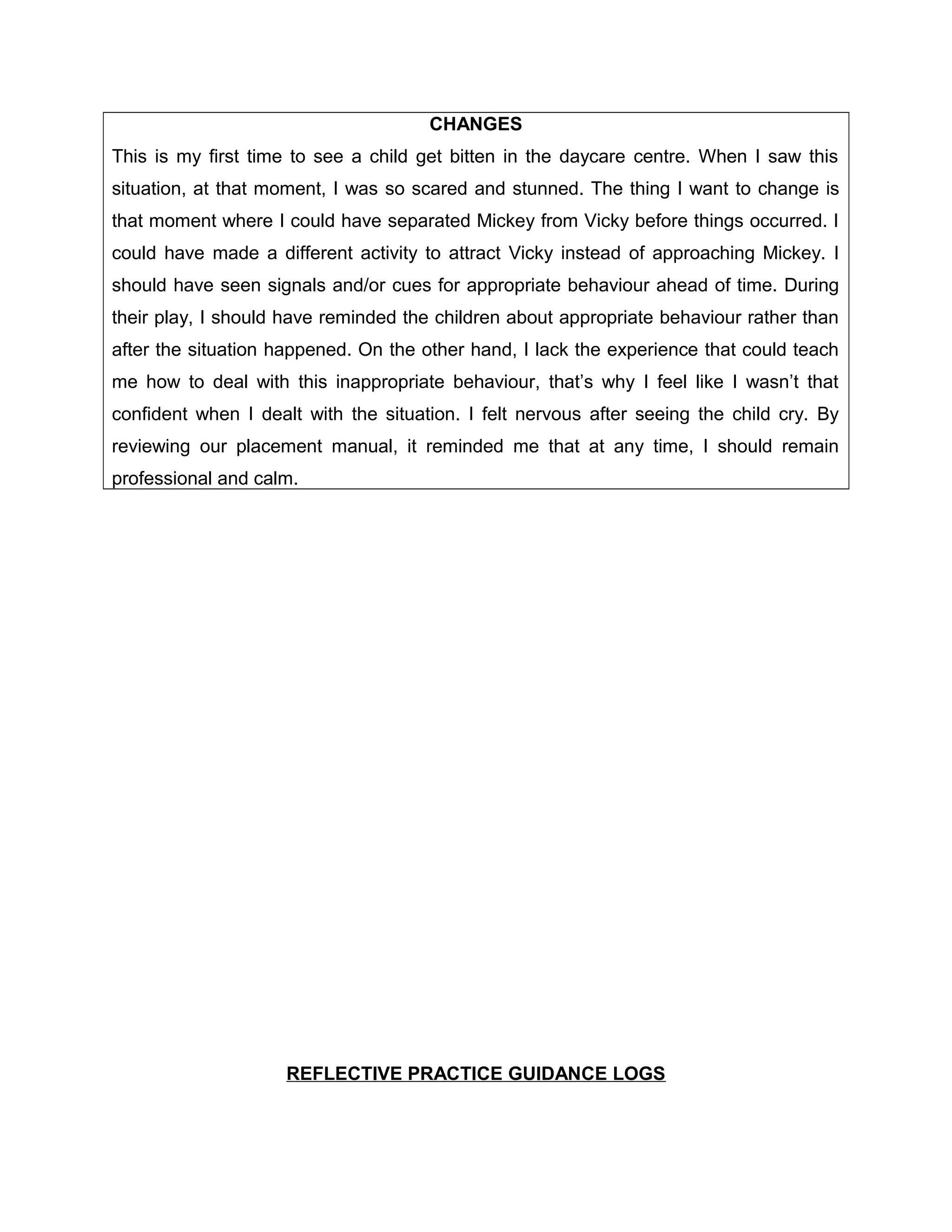 Reflective practice guidance logs (rene) | DOC