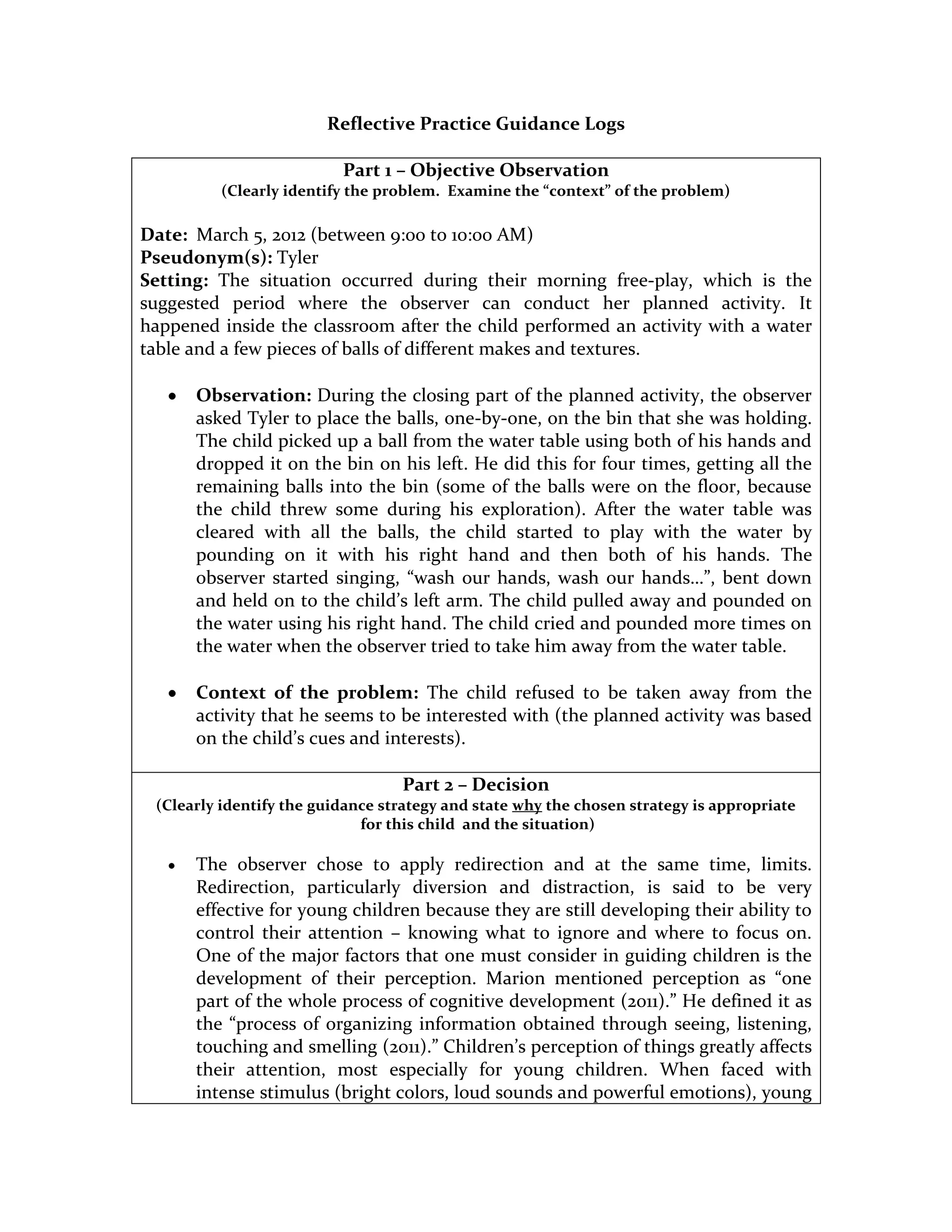 Reflective practice logs template | DOCX