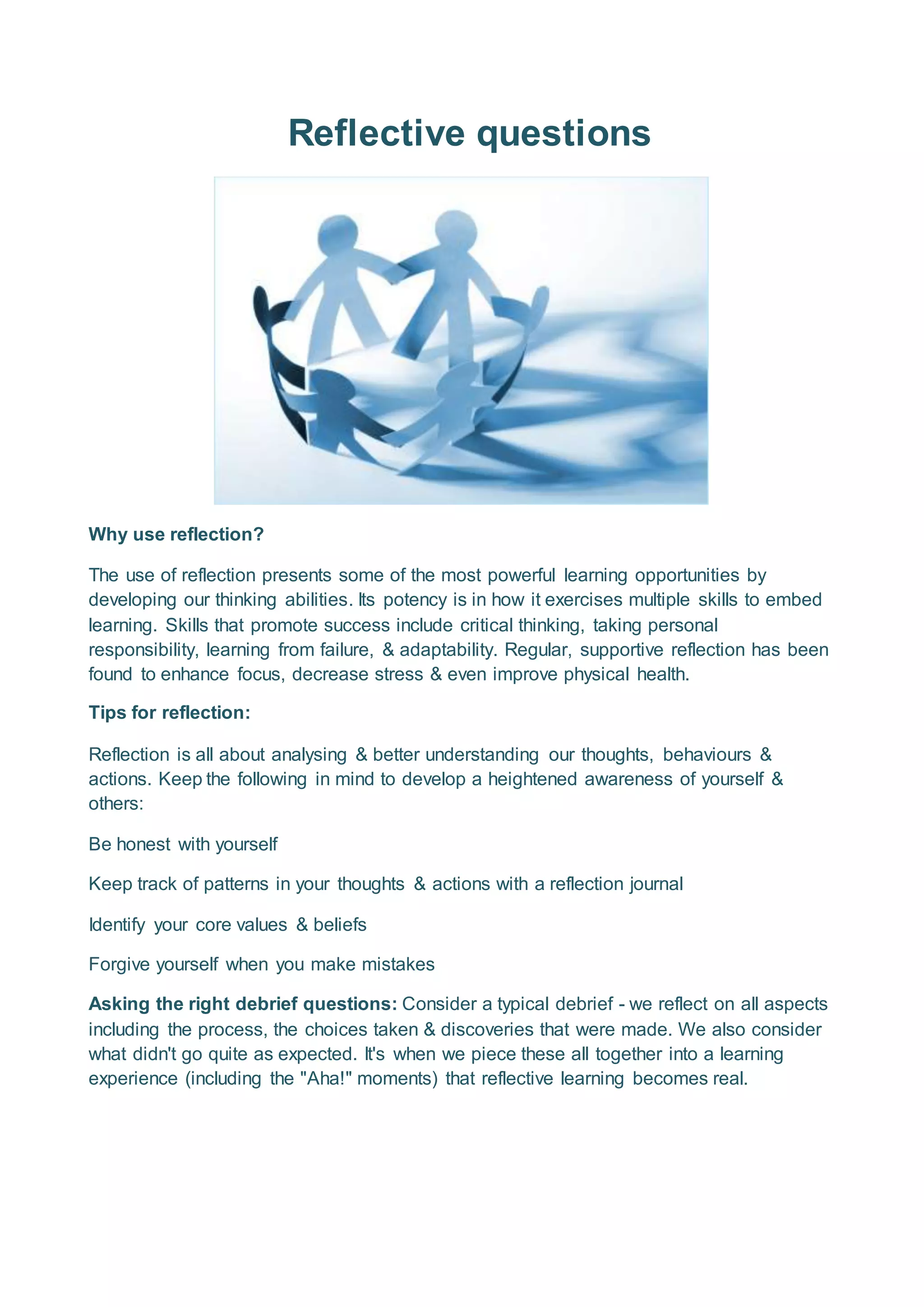 Reflective questions - a powerful way to develop our practice | DOCX ...