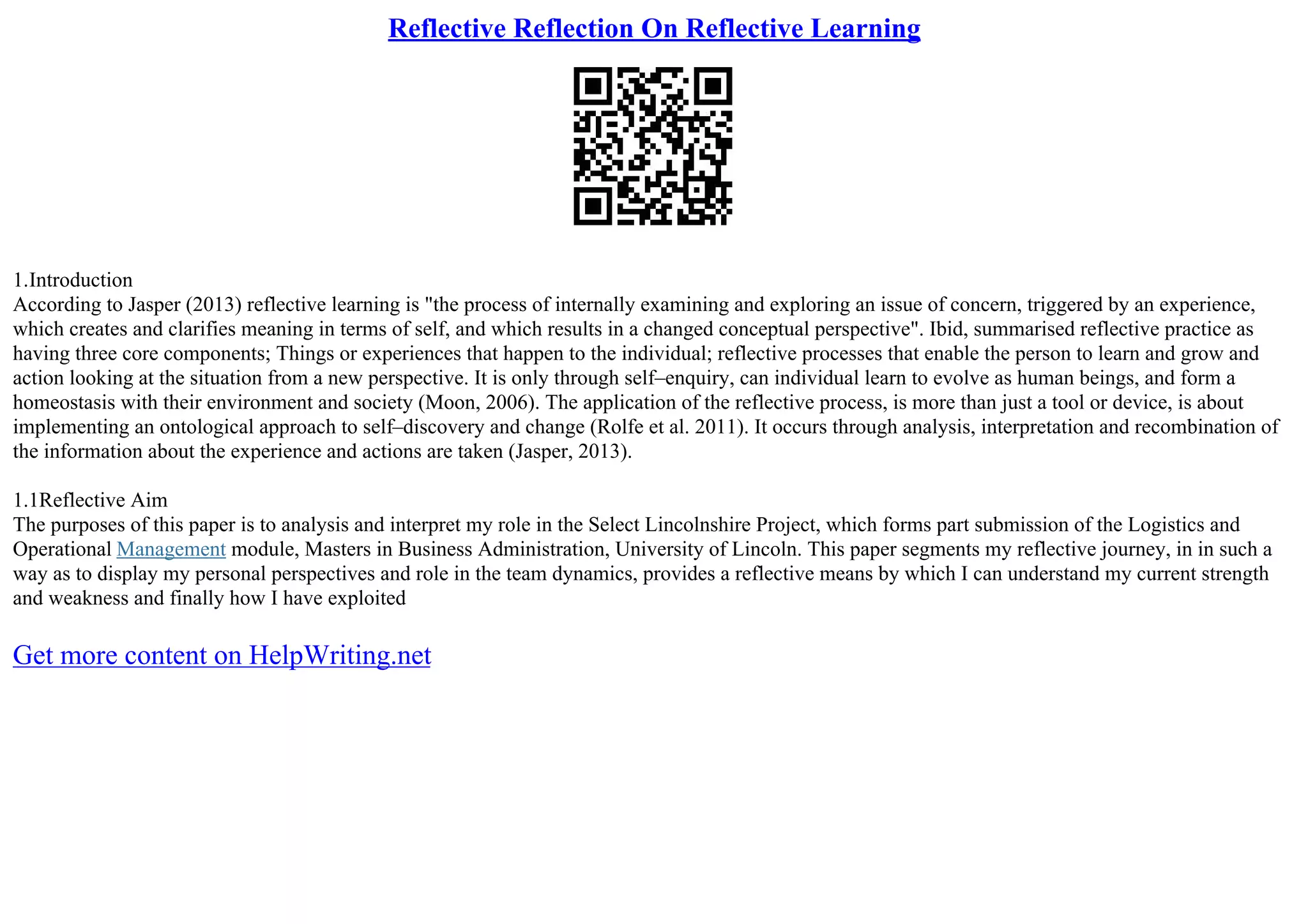 Reflective Reflection On Reflective Learning | PDF