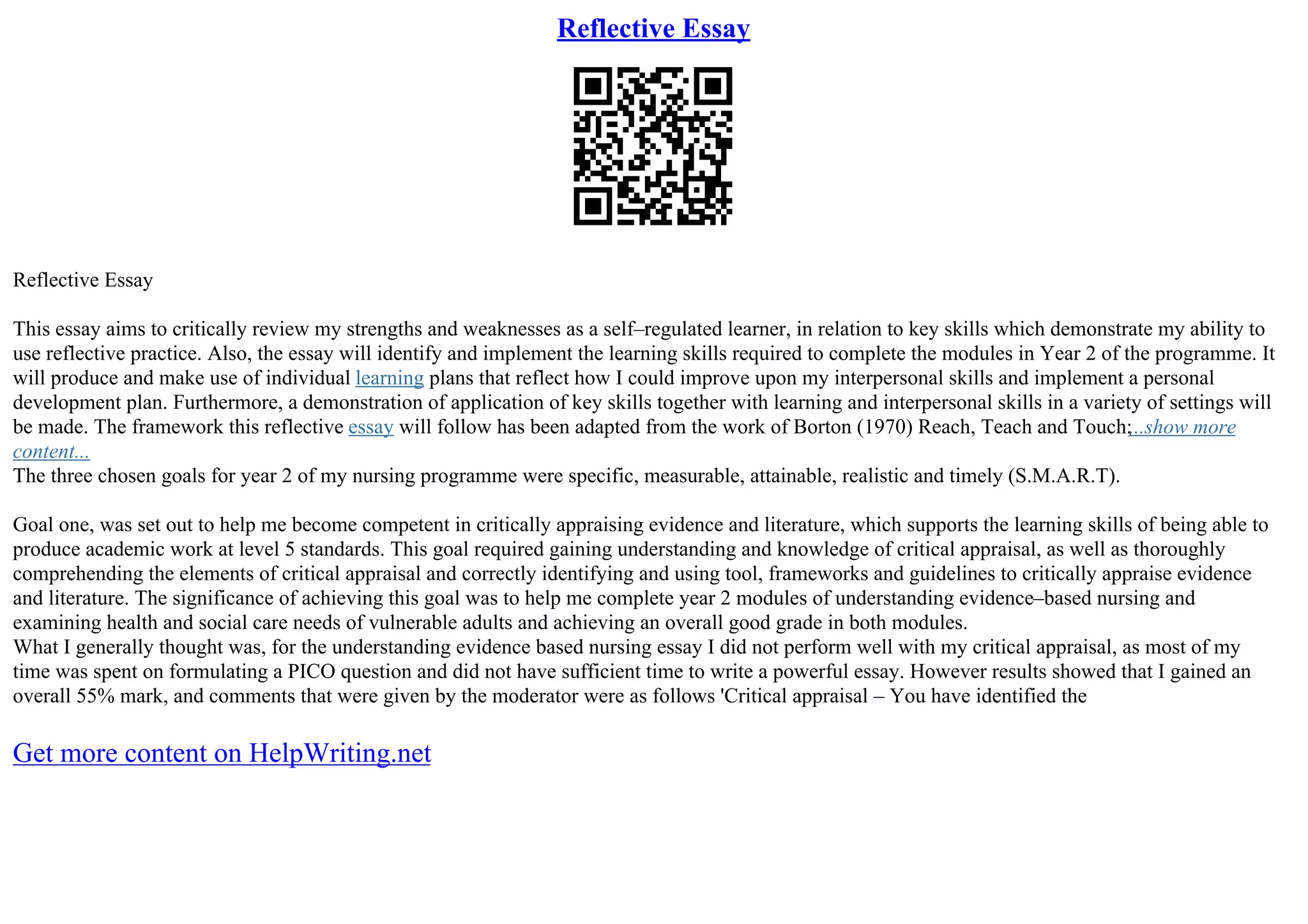 Reflective Reflection On Reflective Learning | PDF