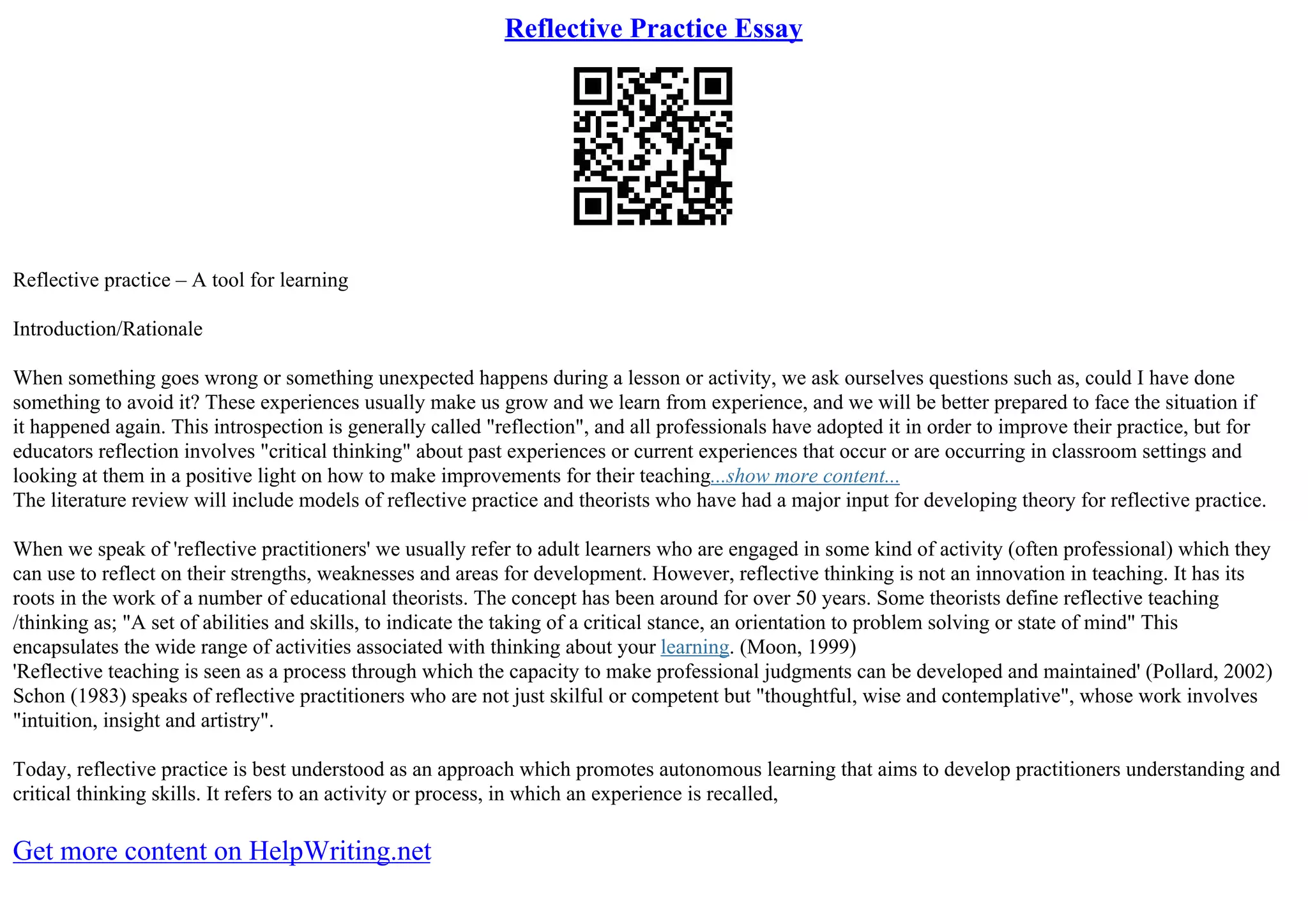 Reflective Reflection On Reflective Learning | PDF