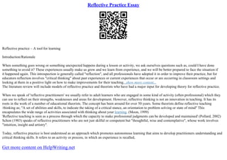 Reflective Reflection On Reflective Learning | PDF