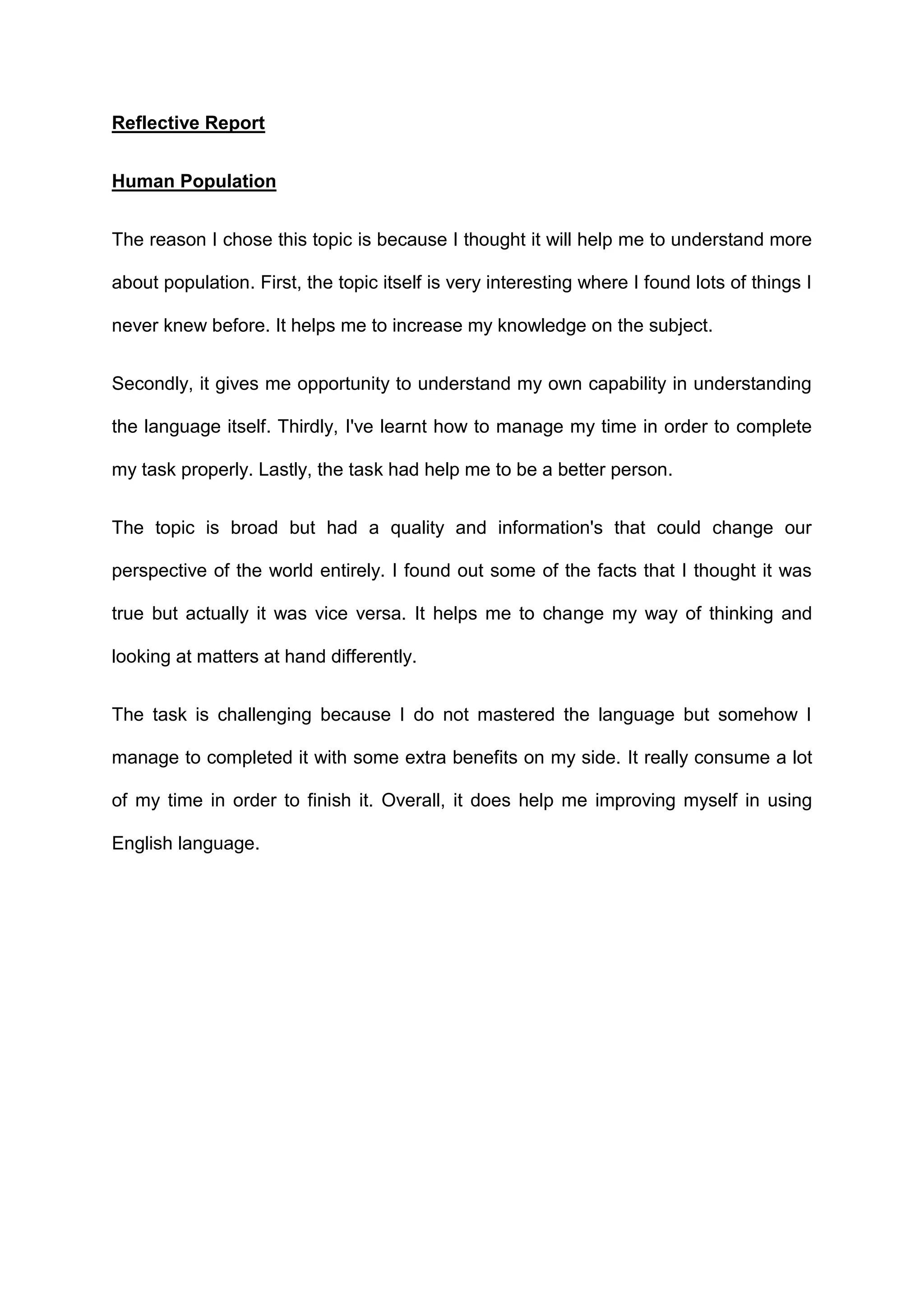 Reflective report human1 | DOCX