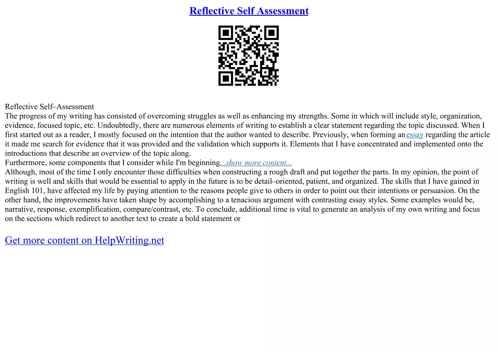 Reflective Self Assessment | PPT