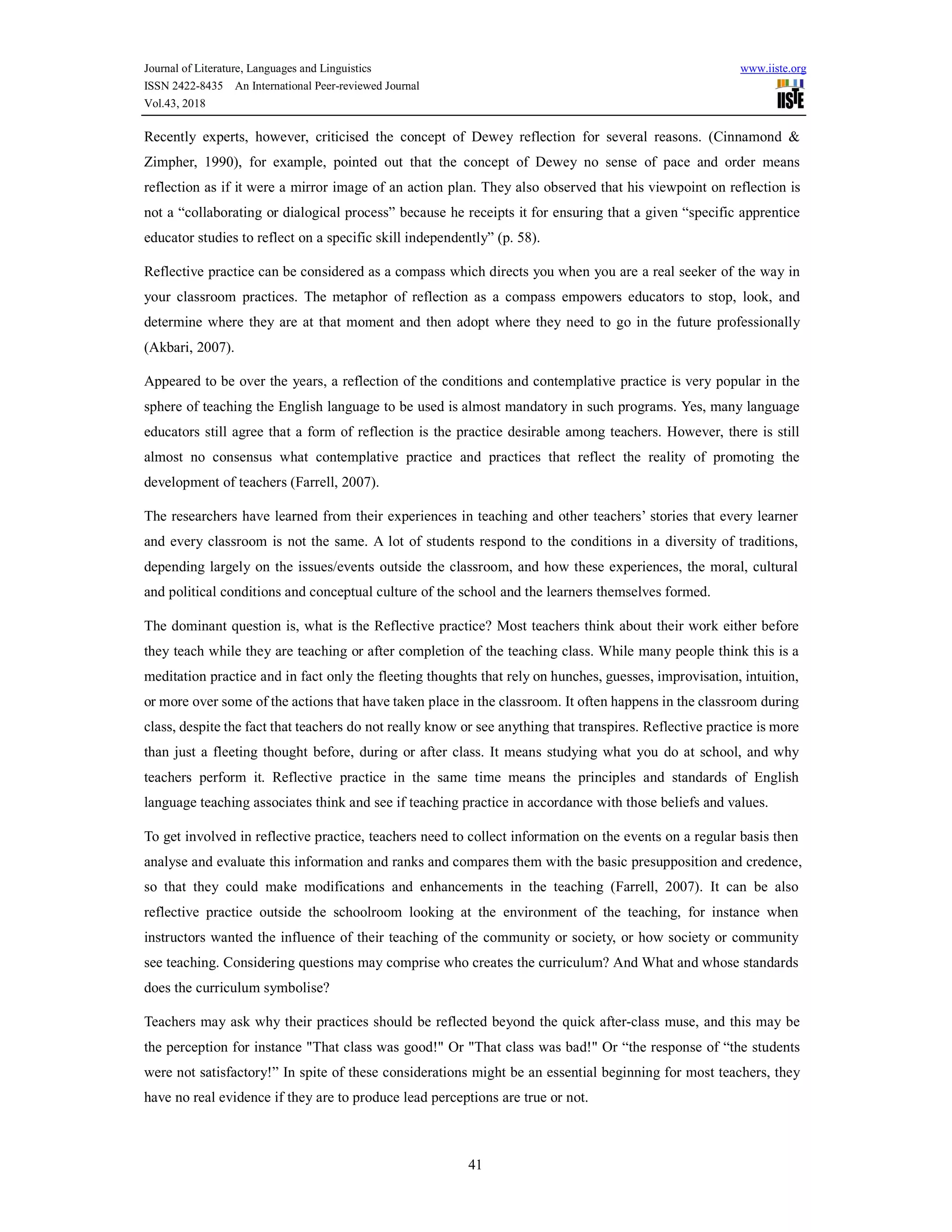 Reflective teaching as a practical approach | PDF