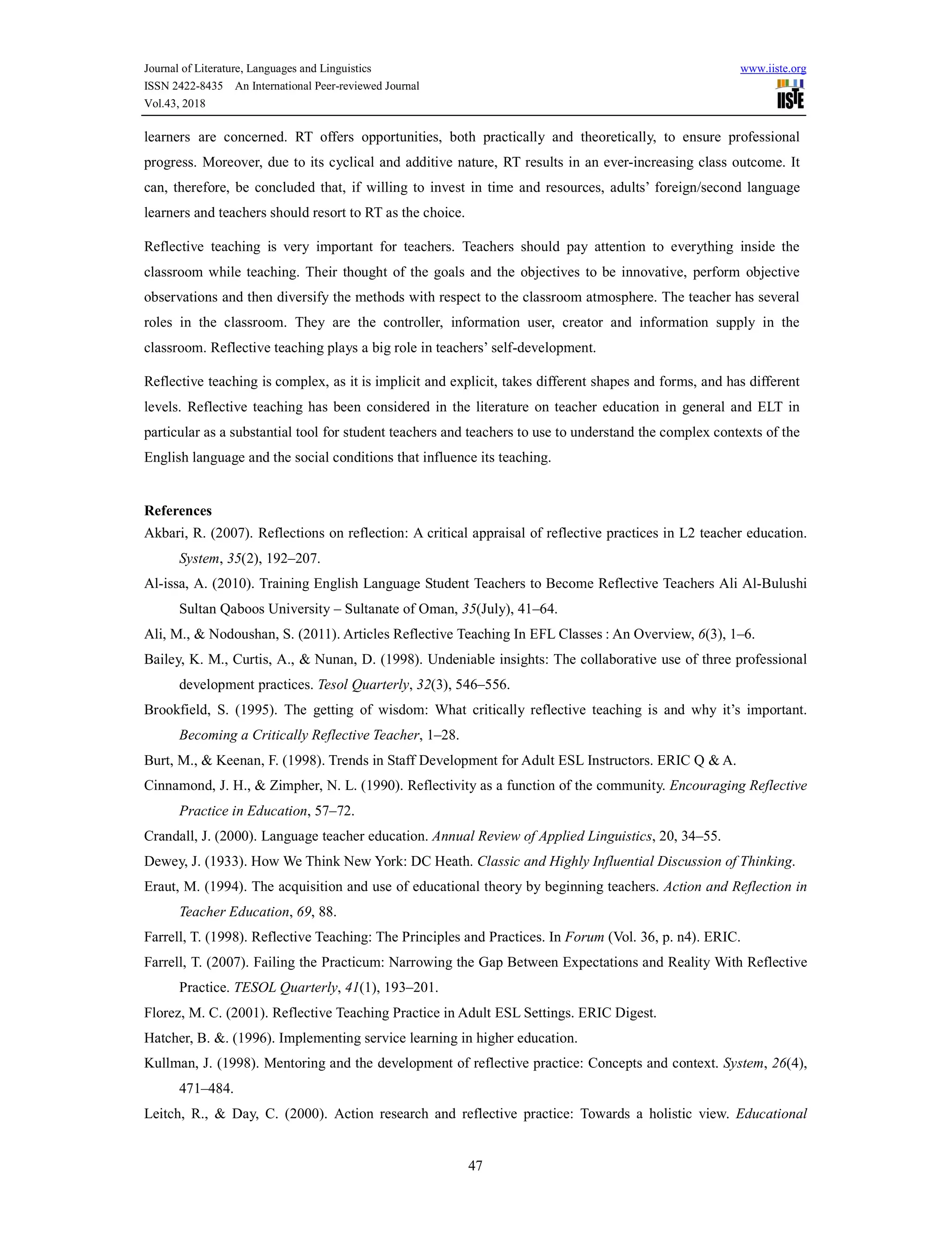 Reflective teaching as a practical approach | PDF