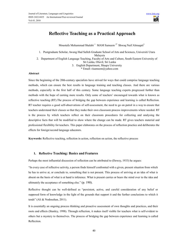 Reflective teaching as a practical approach | PDF