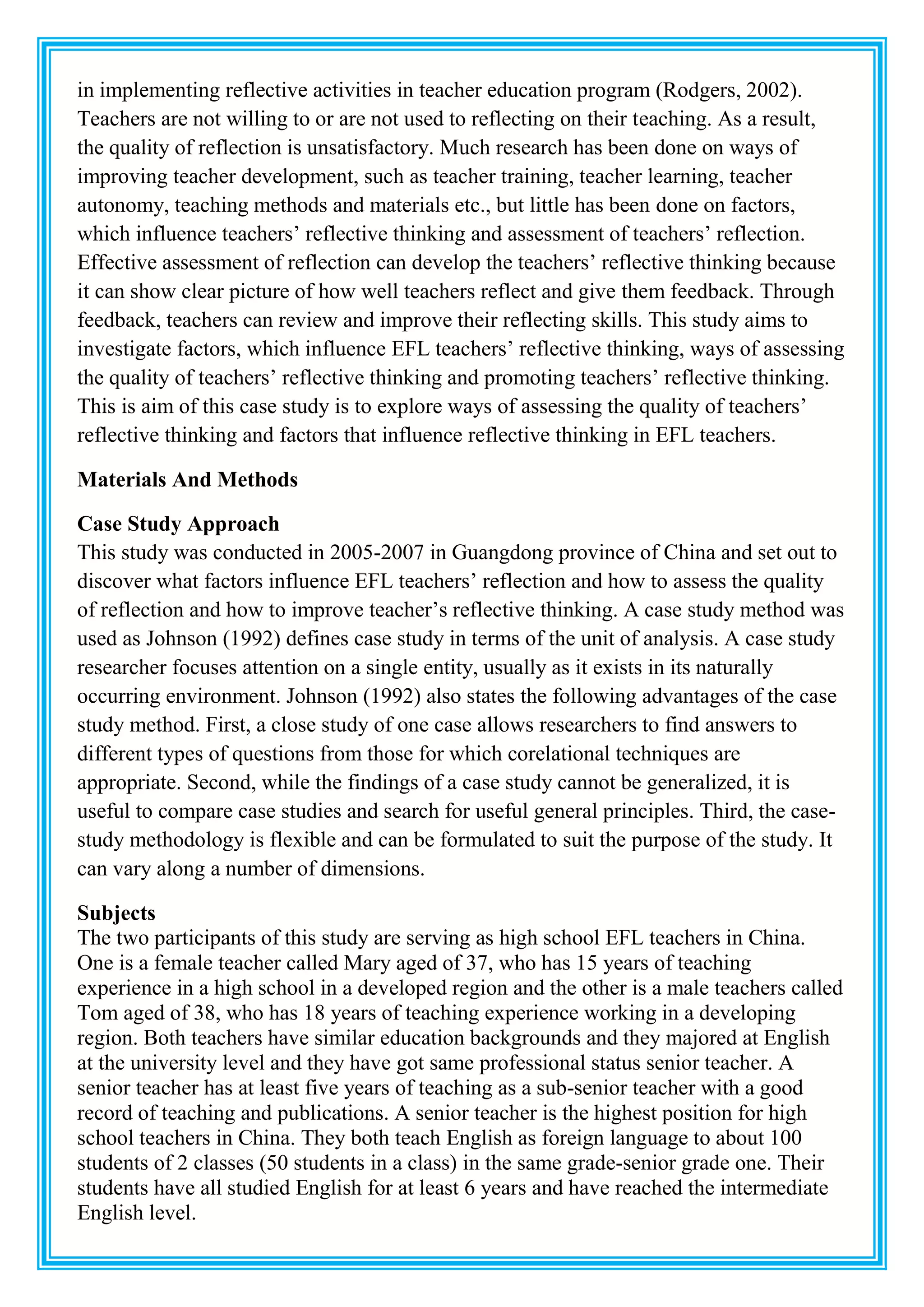 Reflective thinking using a case study- Akram Jabar Najim | PDF