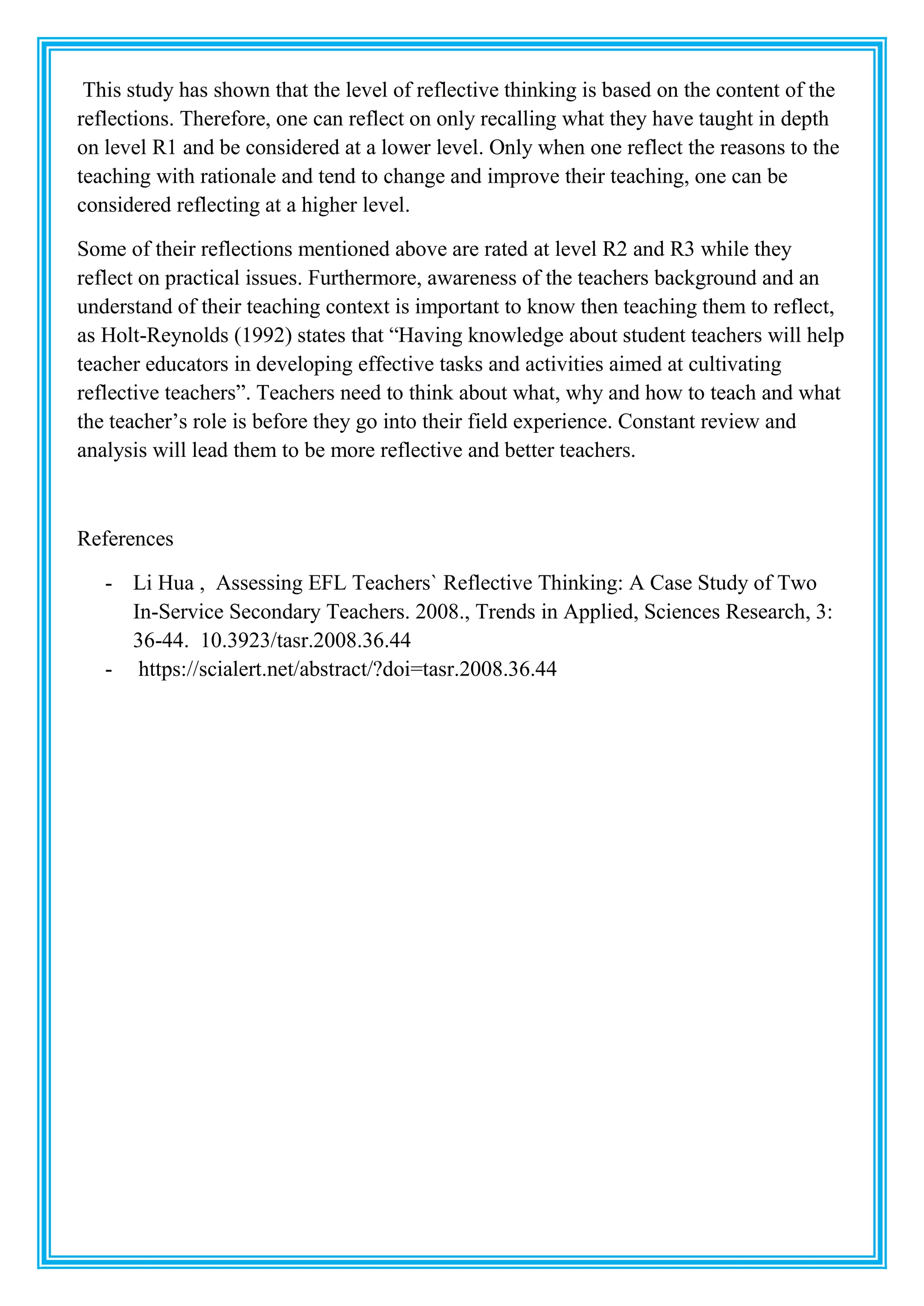 Reflective thinking using a case study- Akram Jabar Najim | PDF