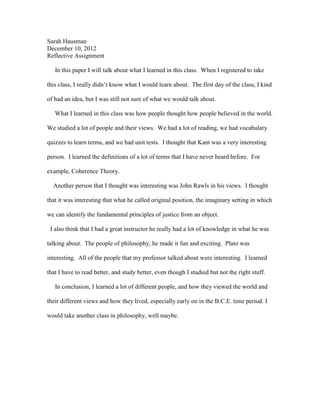 Reflective writing | DOCX | Education