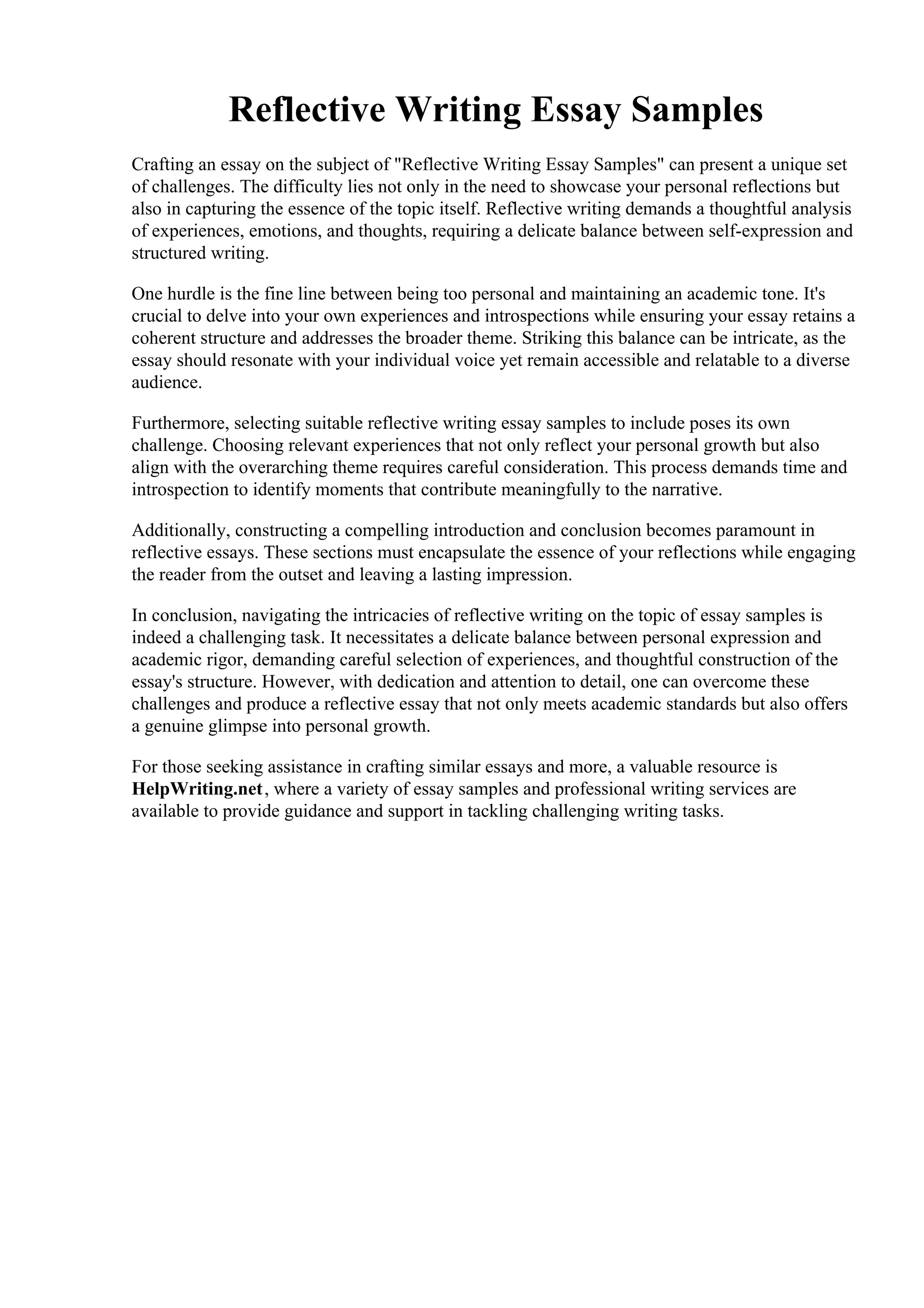 Reflective Writing Essay Samples. Reflective essay writing samples | PDF