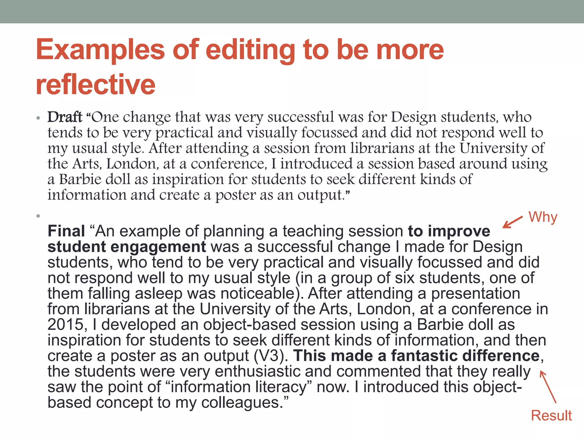 Reflective writing for HEA fellowship for librarians | PPTX