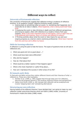 Reflective writing is evidence of reflective thinking | DOCX