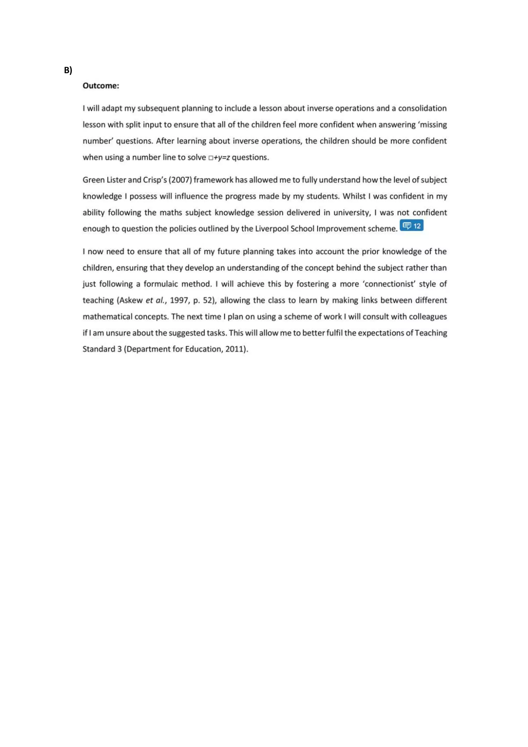 Reflective writing worksheet | DOCX