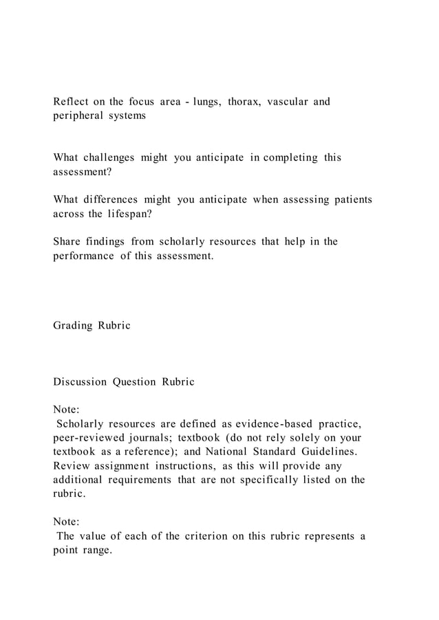 Reflect on the focus area - lungs, thorax, vascular and peripher | PDF