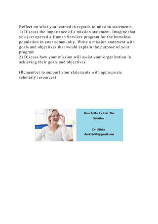 Reflect on what you learned in regards to mission statements.1) Di.docx ...