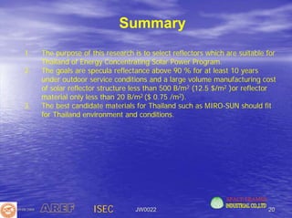 Solar Thermal Reflector Comparison | PDF
