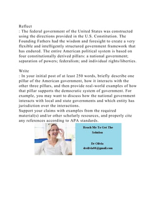 Reflect The federal government of the United States was construct.docx