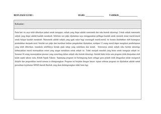 CONTOH PENULISAN REFLEKSI PENGAJARAN DPLI | DOCX