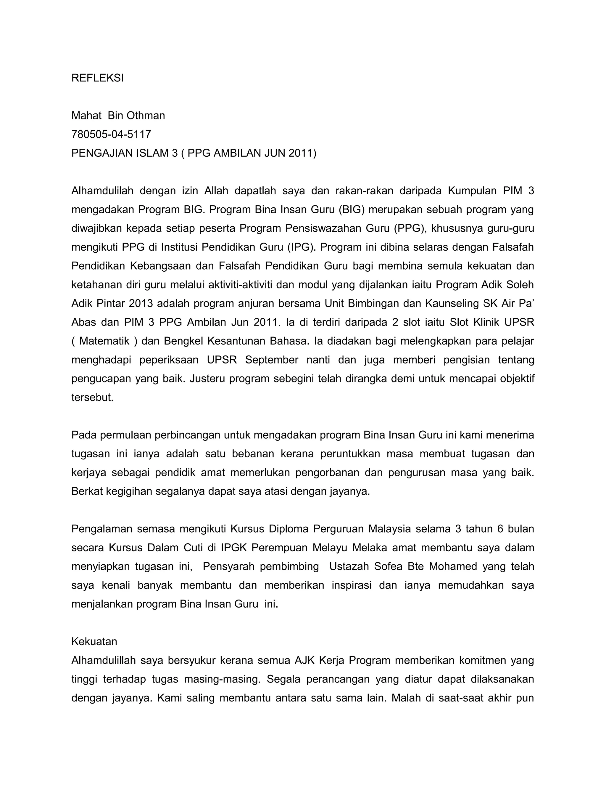 Refleksi big sem 5 | PDF