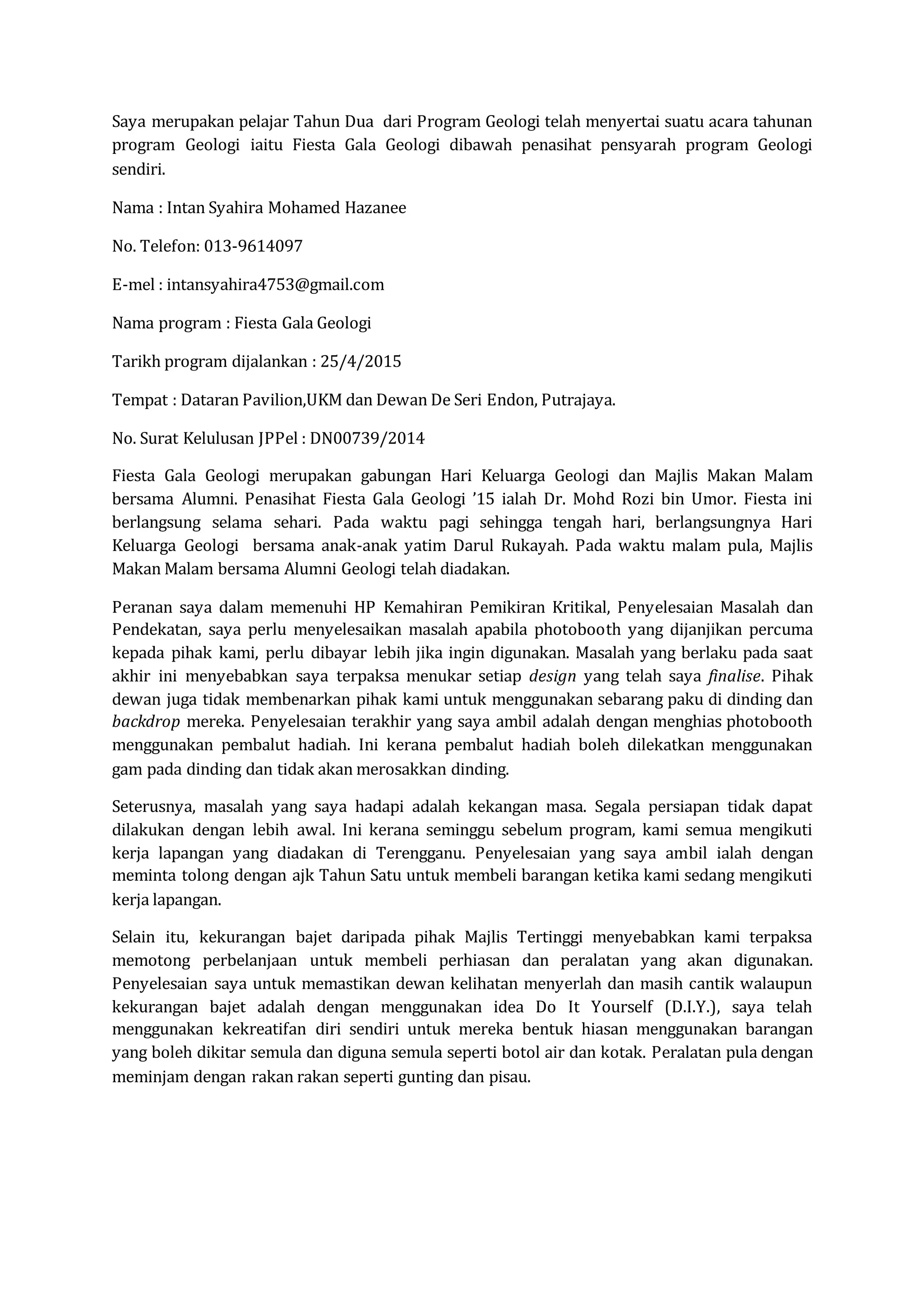 Refleksi laporan akhir pemikiran kritikal | DOCX